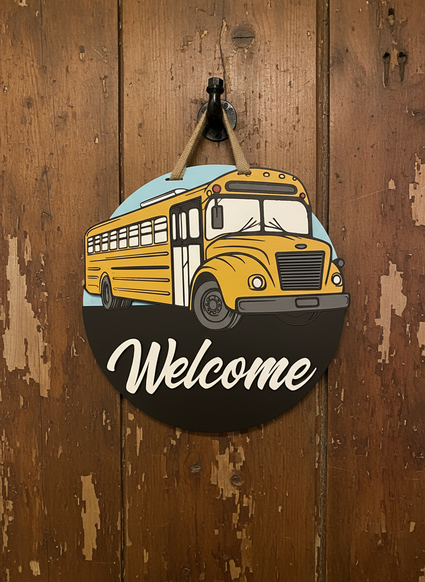 “Welcome Bus” Door Sign – Handcrafted Whimsical School Bus Décor ...